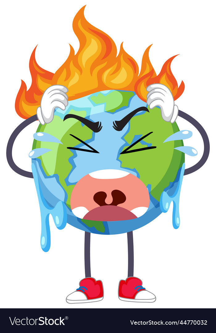 Crying earth cartoon character from greenhouse Vector Image