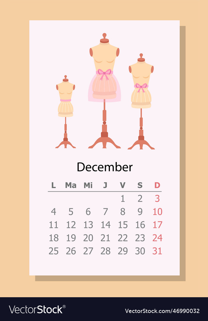 Needlework calendar december 2023 Royalty Free Vector Image Needlework calendar december 2023 Royalty Free Vector Image