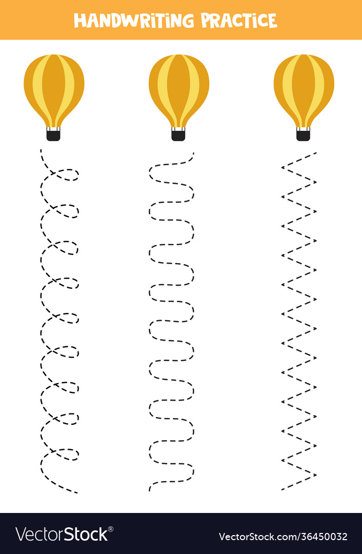 Trace lines with air balloon writing practice Vector Image