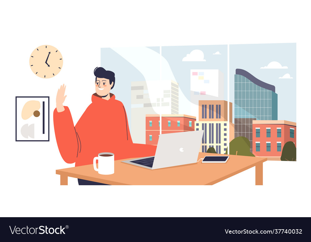 Young programmer or web developer work on laptop Vector Image