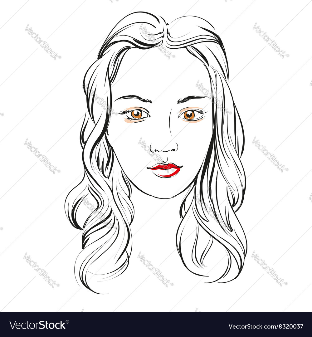 Beautiful woman face hand drawn Royalty Free Vector Image