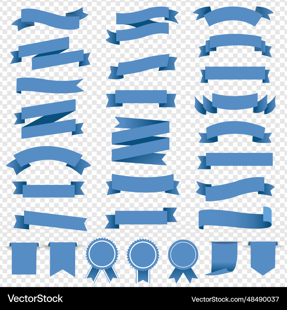Blue retro paper white ribbons set transparent Vector Image