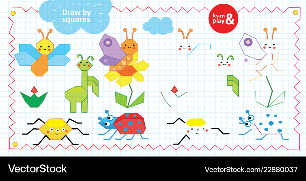 Draw squares game for children insects and Vector Image