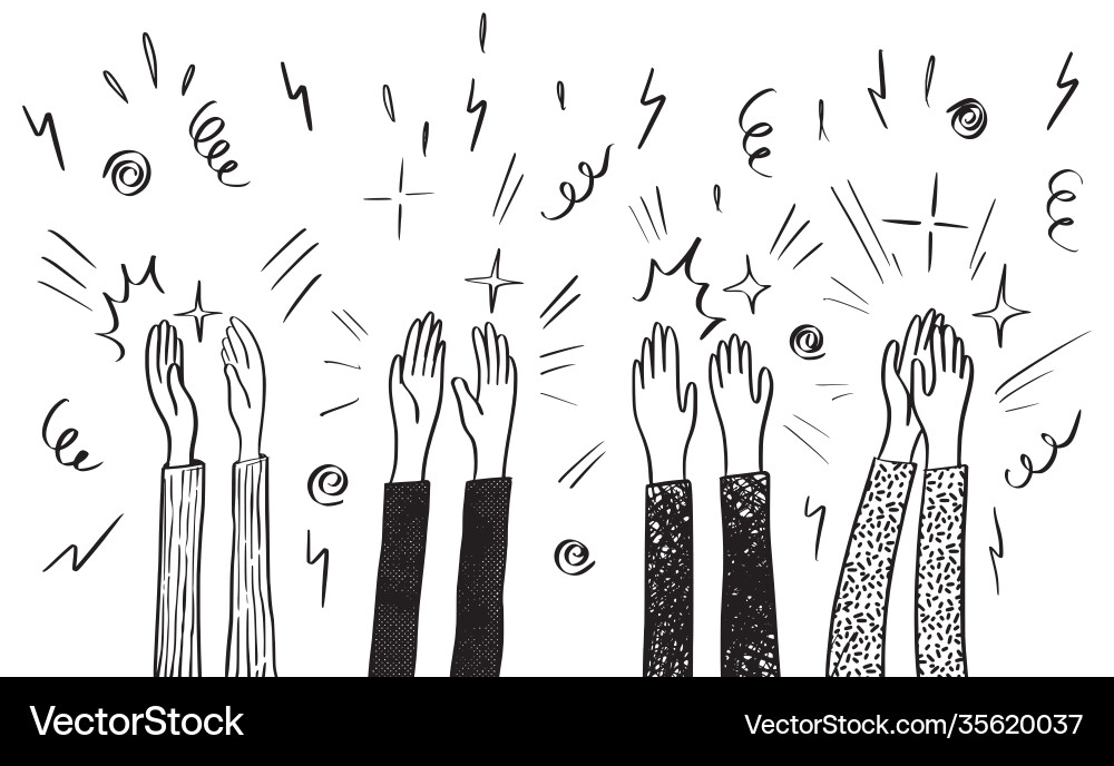 Hand drawn sketch style applause thumbs up Vector Image