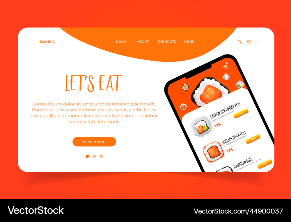 Landing page with phone prototype app with asian Vector Image