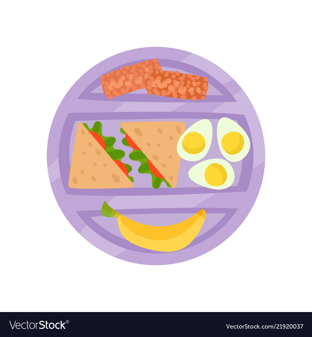 Round purple lunch box with sandwiches boiled Vector Image