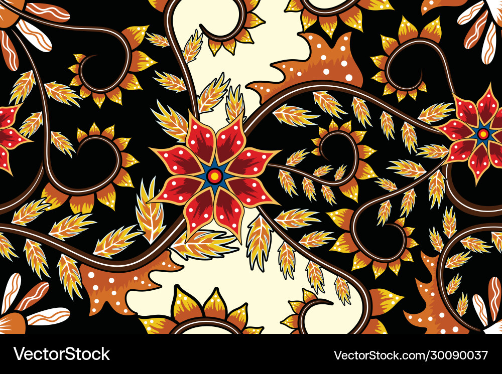 Seamless pattern with floral tropical batik motif Vector Image