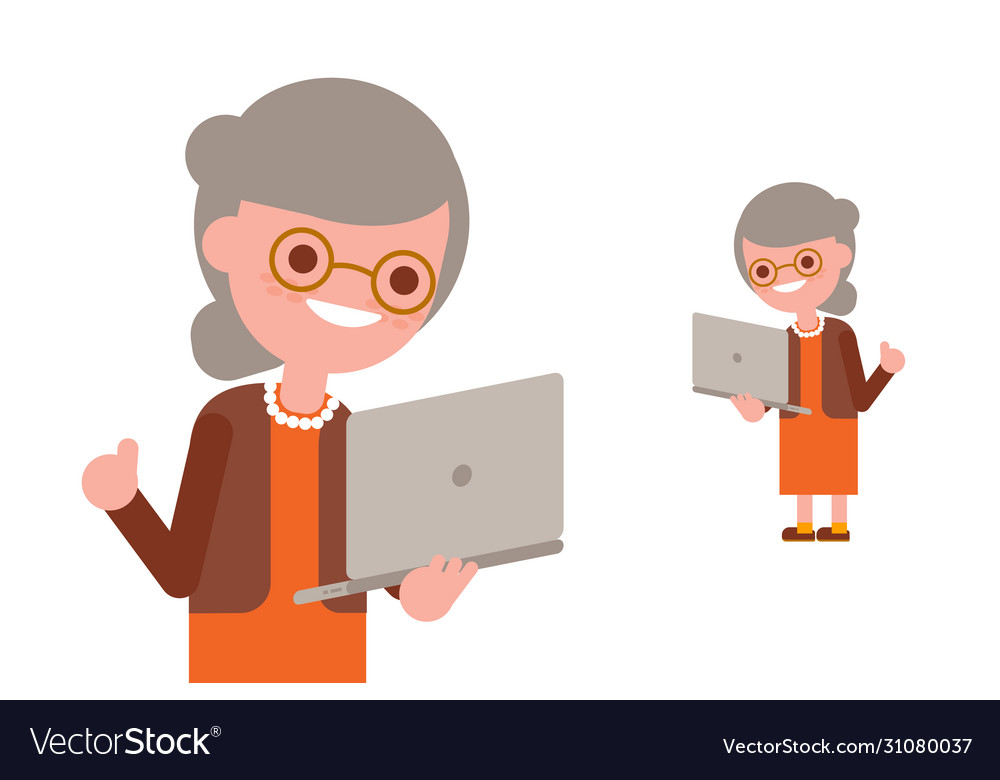 Senior people using laptop happy grandma Vector Image Senior people using laptop happy grandma Vector Image