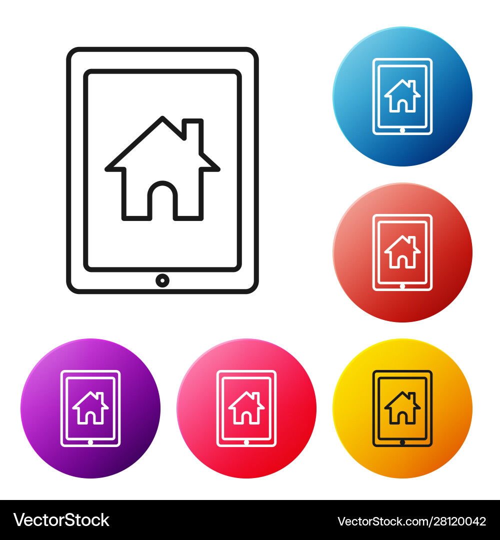 Black line tablet and smart home icon isolated Vector Image