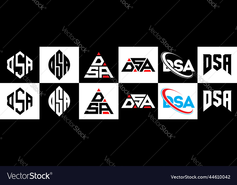Dsa letter logo design in six style polygon Vector Image Dsa letter logo design in six style polygon Vector Image