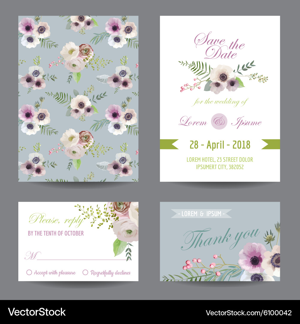 Invitation or greeting card set - for wedding Vector Image