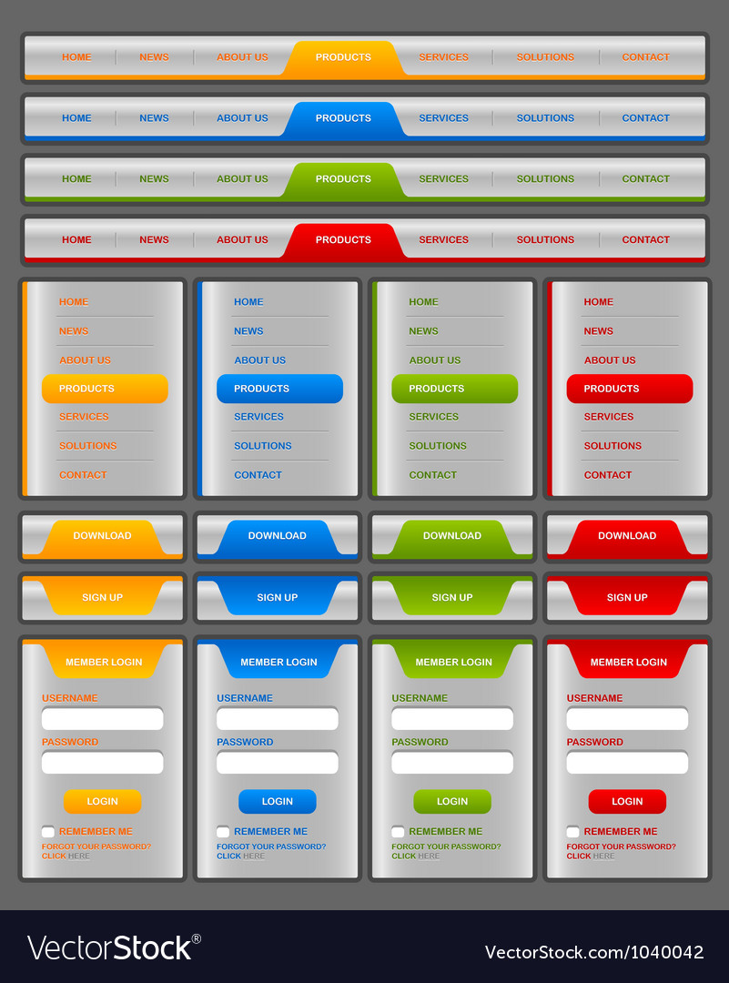 Navigation menu and website elements Royalty Free Vector