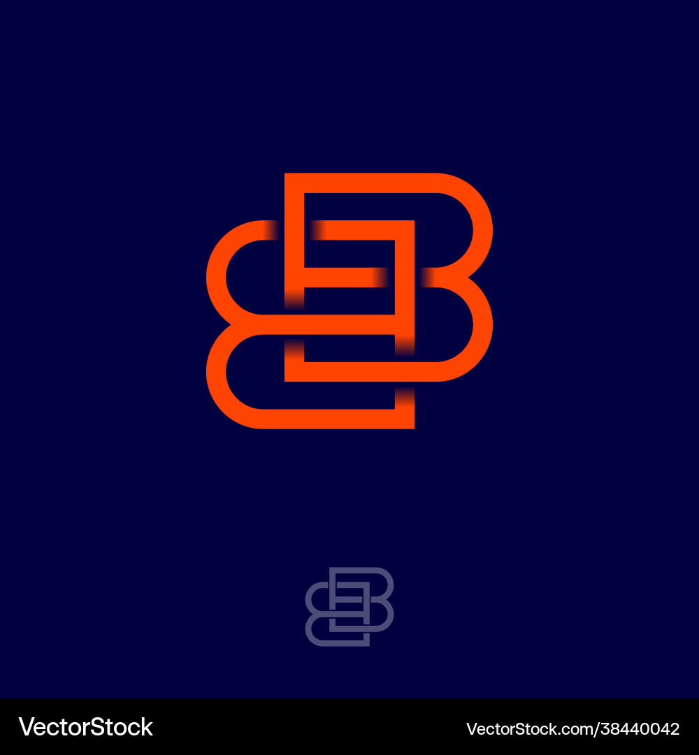 Orange b and letters monogram crossed Royalty Free Vector