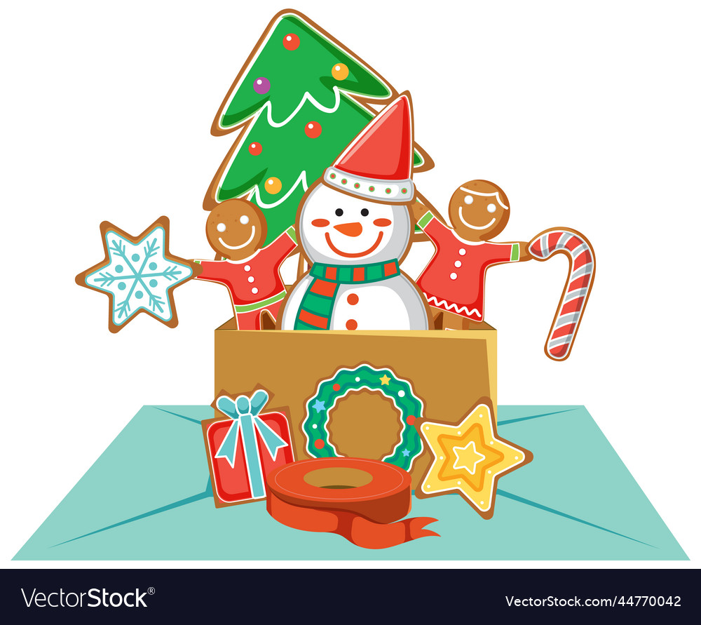 Snowman and gingerbread in christmas theme Vector Image