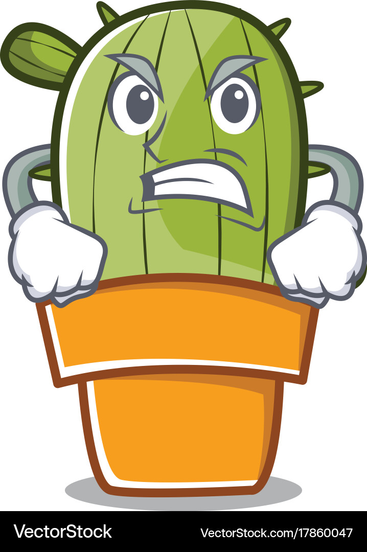 Angry cute cactus character cartoon Royalty Free Vector