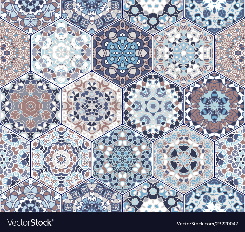 Bright seamless pattern hexagonal tiles Royalty Free Vector