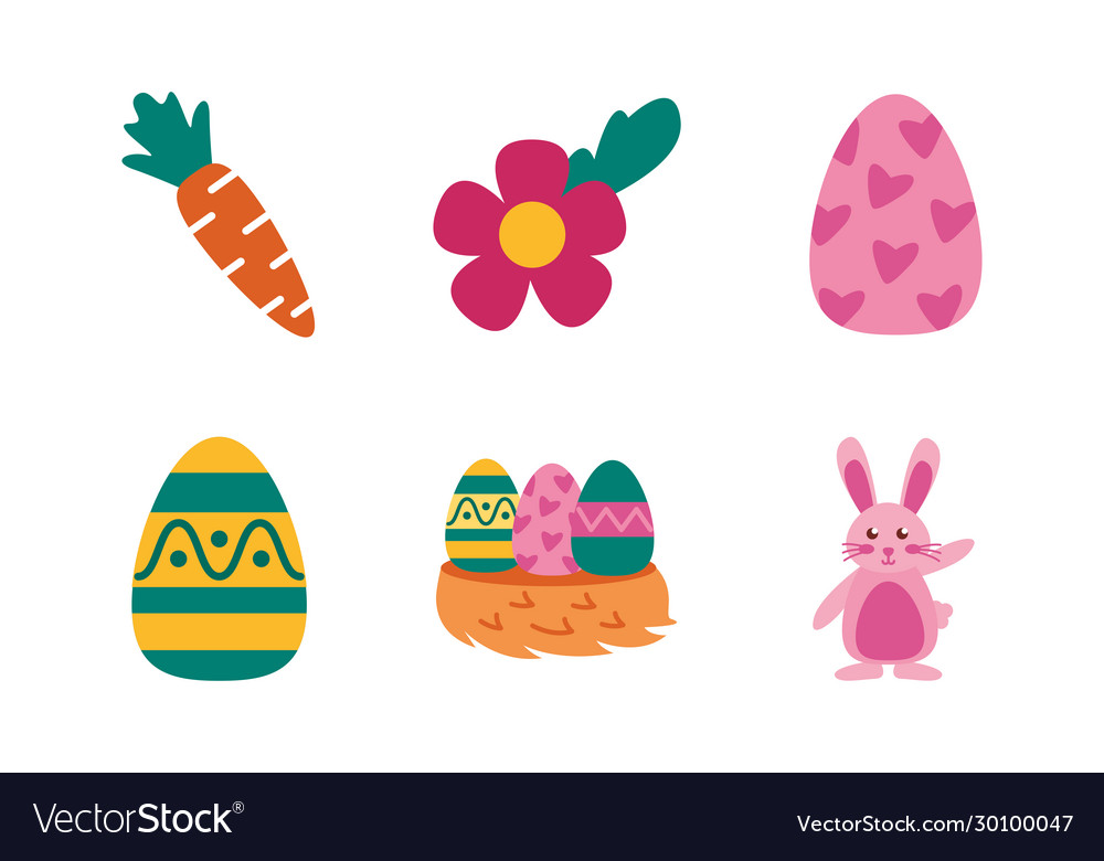 Bundle easter set flat icons Royalty Free Vector Image