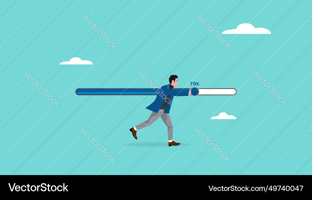 Businessman running on success loading bar Vector Image