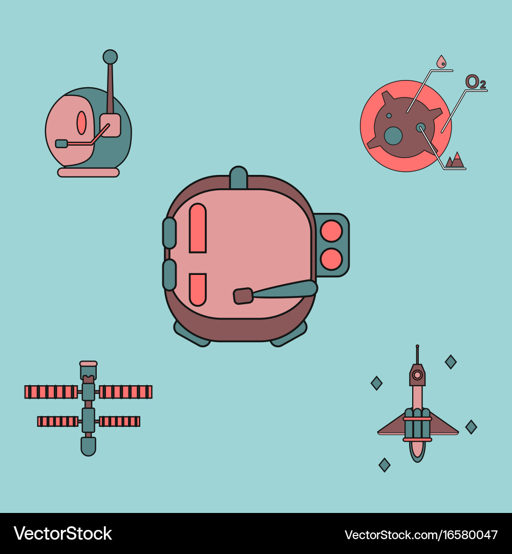 Collection of icons and space tools Royalty Free Vector