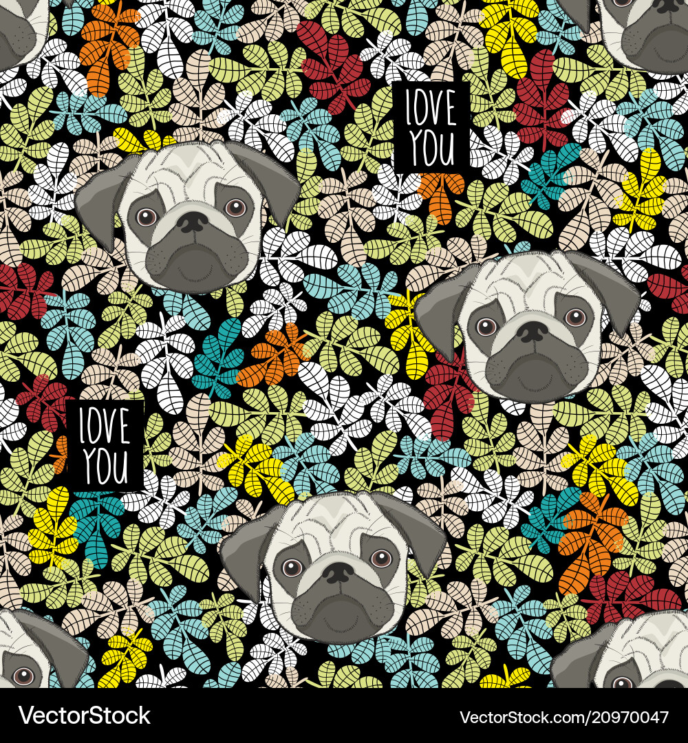 Colorful pattern with cute dog faces and love Vector Image