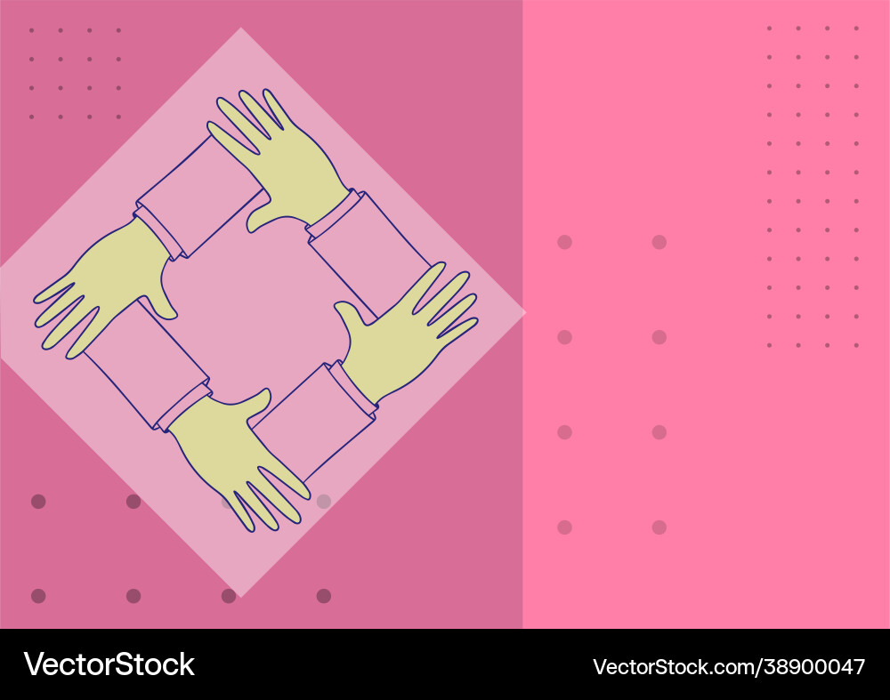 Four hands drawing holding arm together showing Vector Image