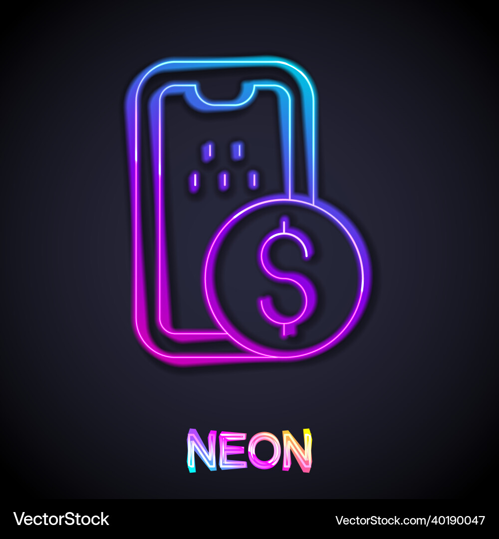 Glowing neon line mobile banking icon isolated Vector Image