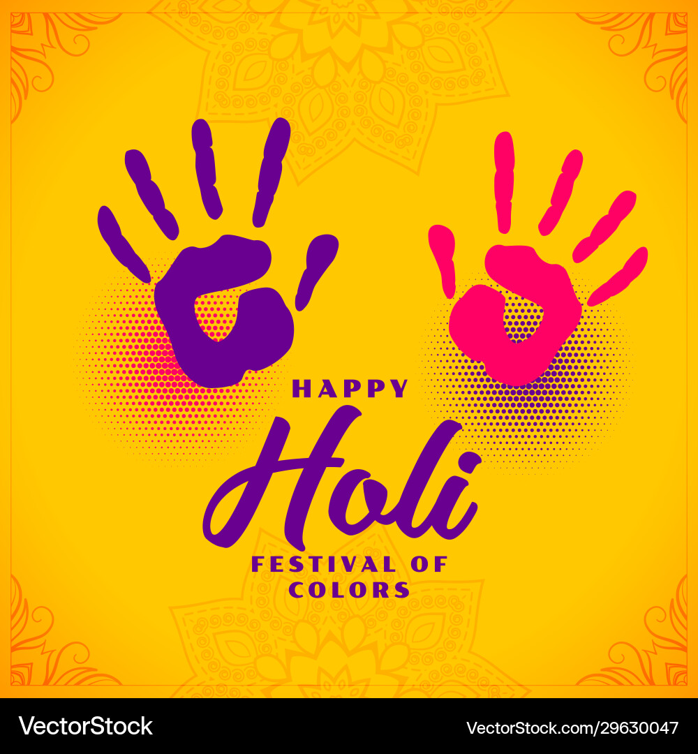 Happy holi colors hand prints background design Vector Image