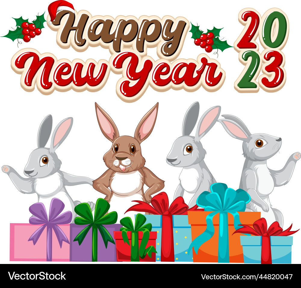 Happy new year text with cute rabbit for banner Vector Image