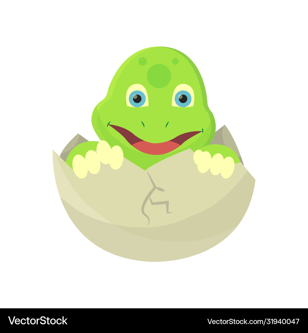 Happy young cartoon turtle just hatch from agg Vector Image
