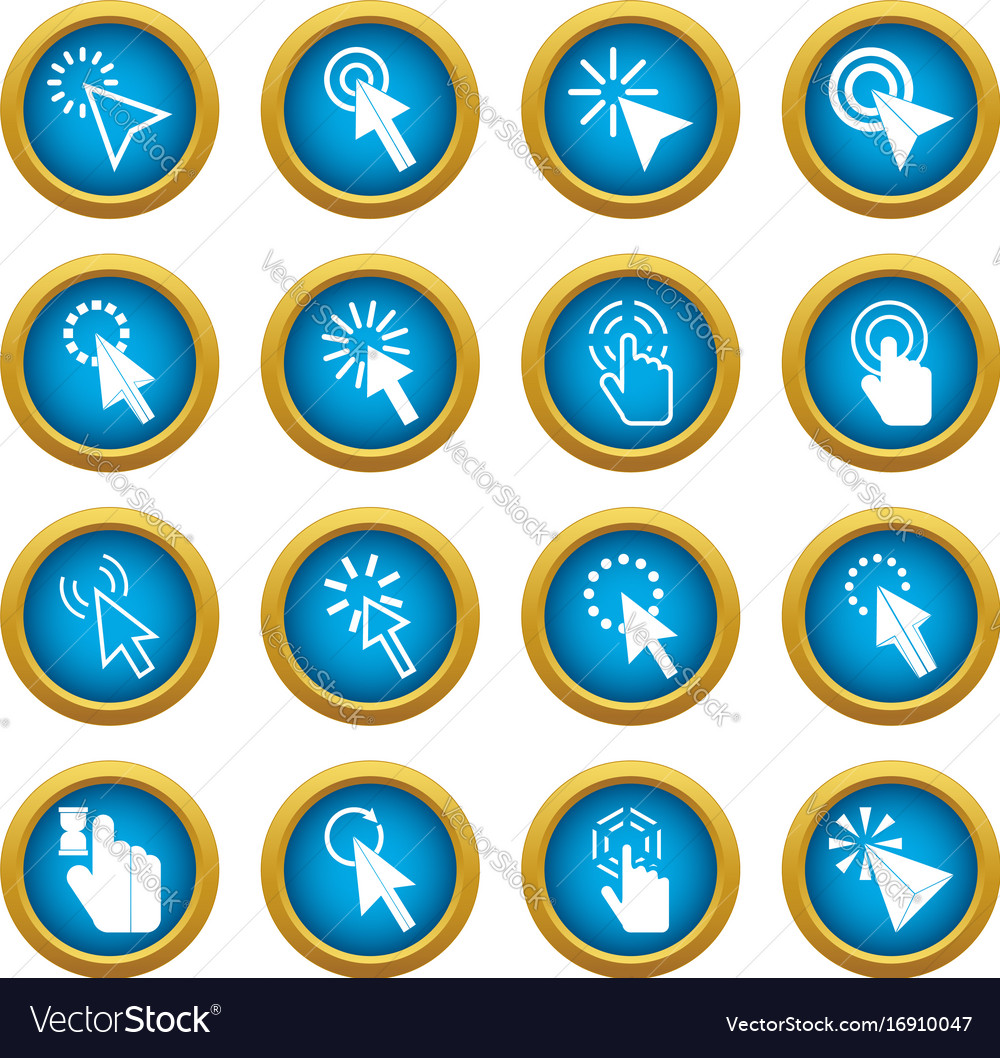 Mouse pointer icons blue circle set Royalty Free Vector
