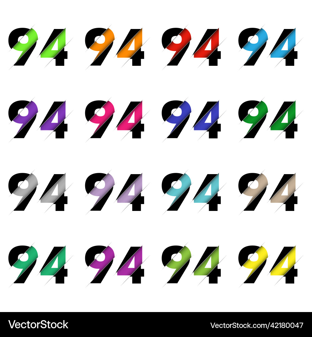 Paper cut number ninety four 94 realistic 3d Vector Image