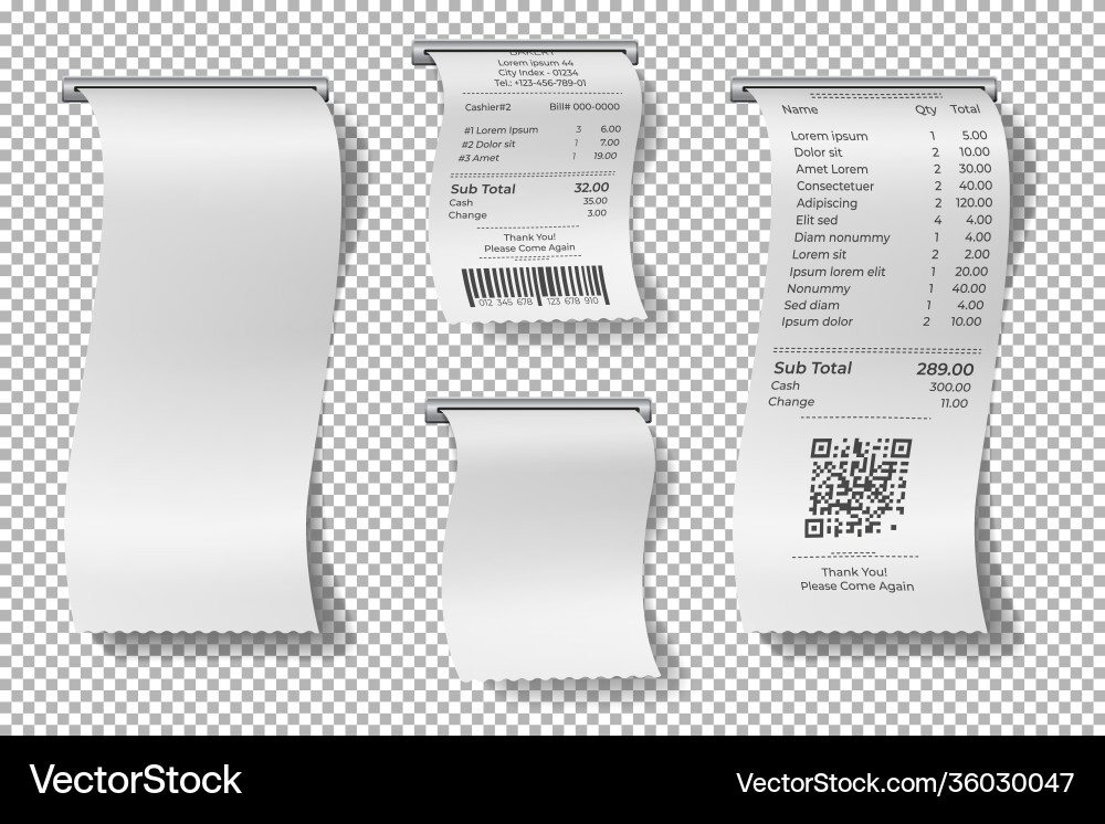 Printed sale receipt restaurant bill isolated Vector Image