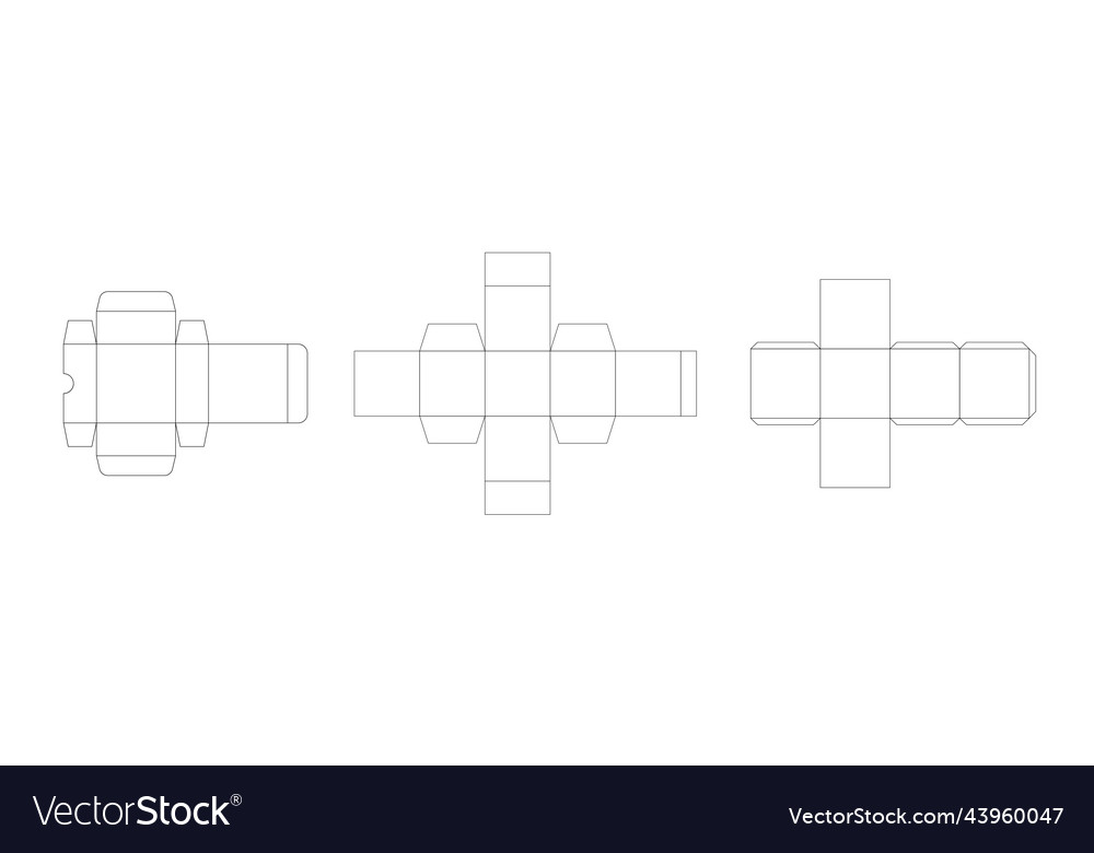 Set of 3 schemes paper packaging package box Vector Image