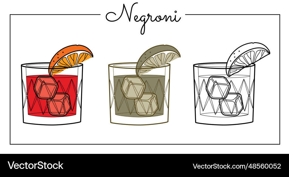 Alcohol drink line art negroni Royalty Free Vector Image