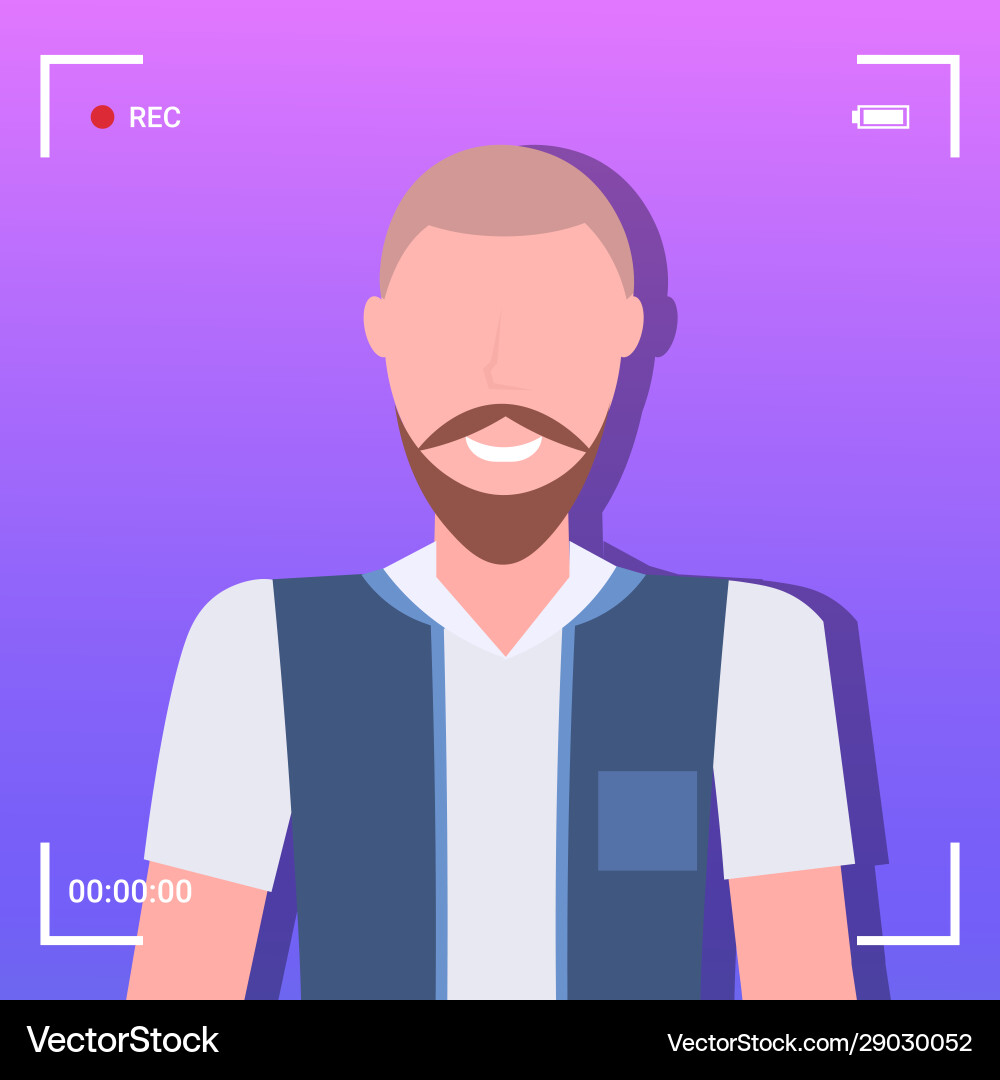 Camera screen frame viewfinder rec male blogger Vector Image