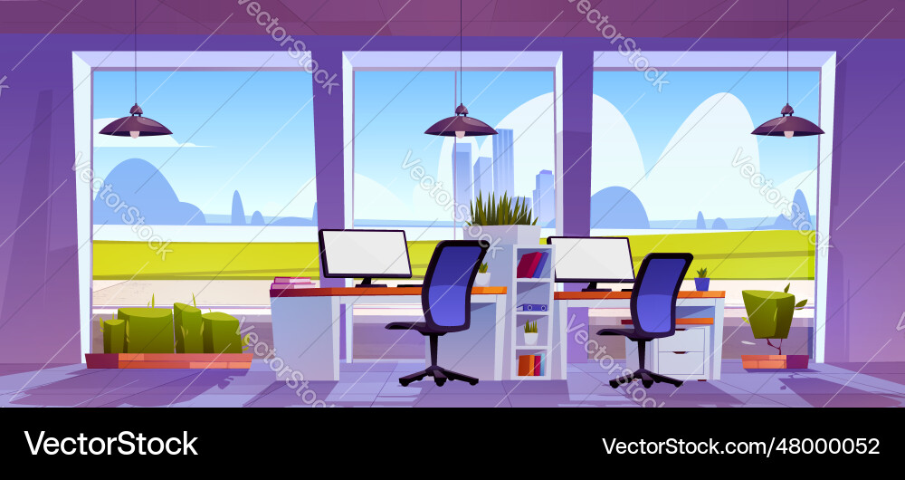 Company office interior with cityscape view Vector Image