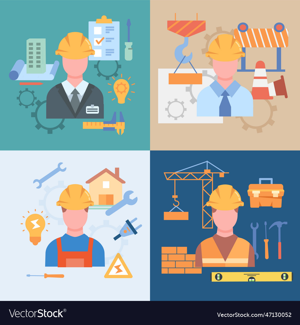 Composition with engineers Royalty Free Vector Image