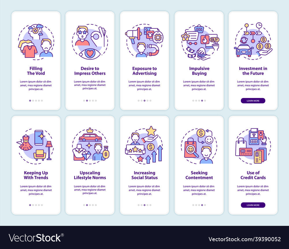 Consumerism onboarding mobile app page screen set Vector Image Consumerism onboarding mobile app page screen set Vector Image