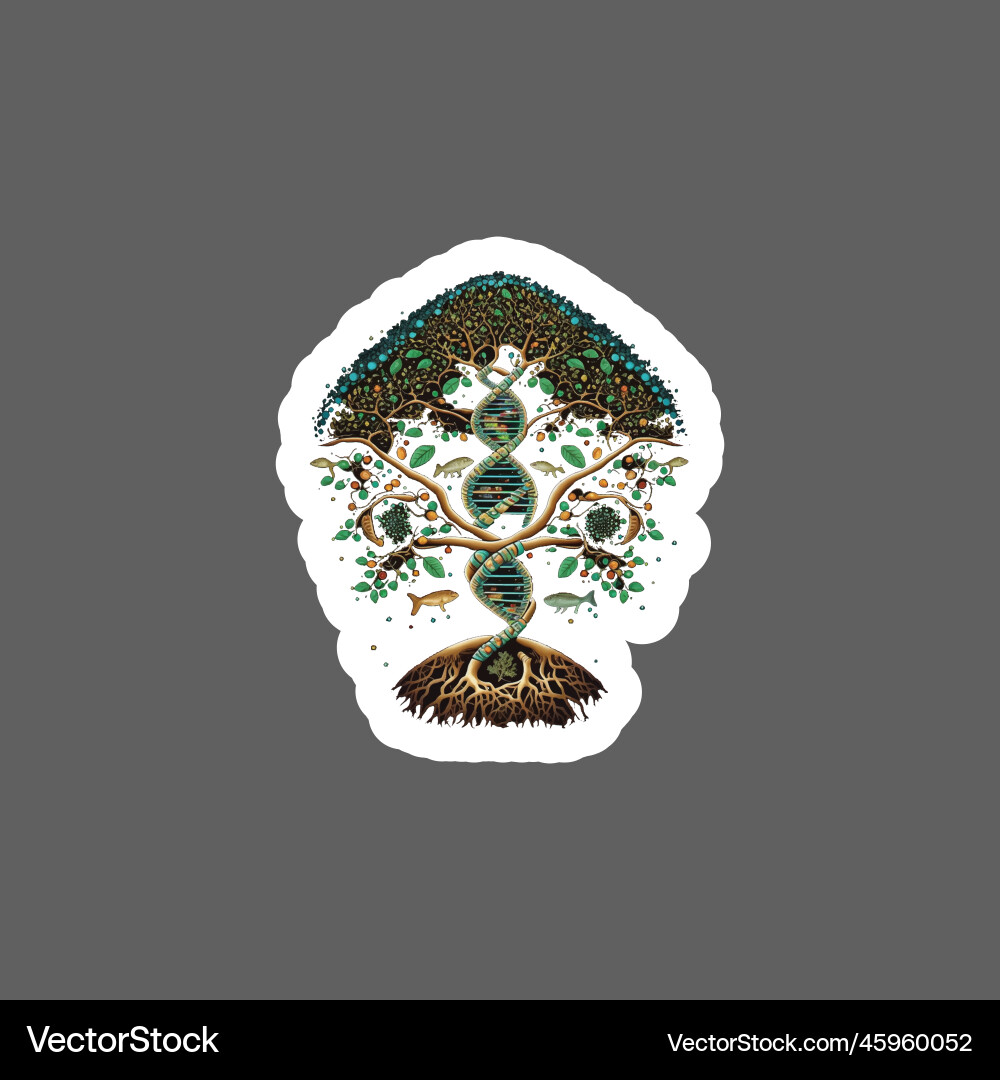 Dna tree of life genetics sticker Royalty Free Vector Image