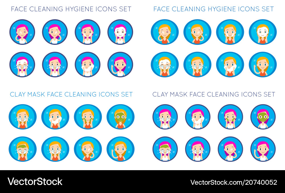 Face cleaning and care actions big set Royalty Free Vector