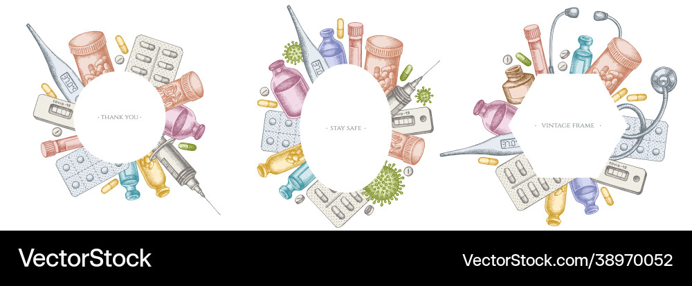 Frames with pastel vial blood pills Royalty Free Vector