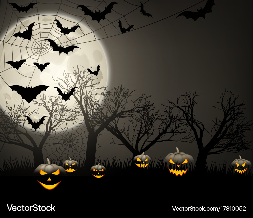 Halloween background with pumpkins and bats Vector Image