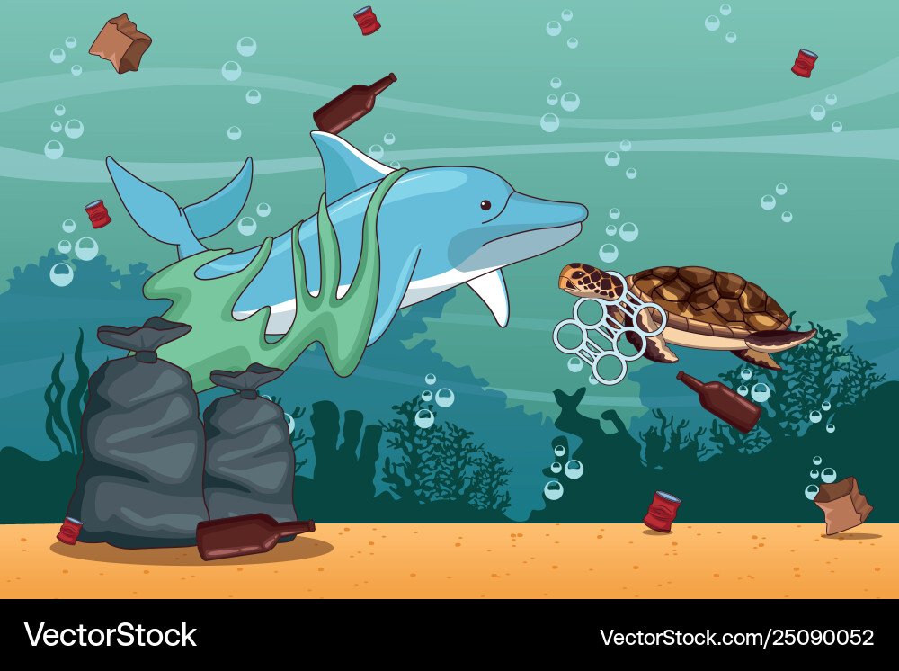 Sea cleaning cartoons Royalty Free Vector Image