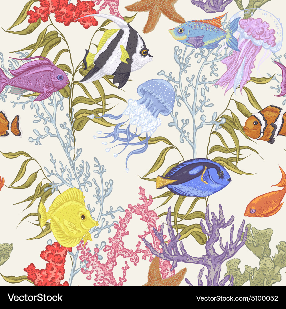 Sea life seamless background underwater Royalty Free Vector