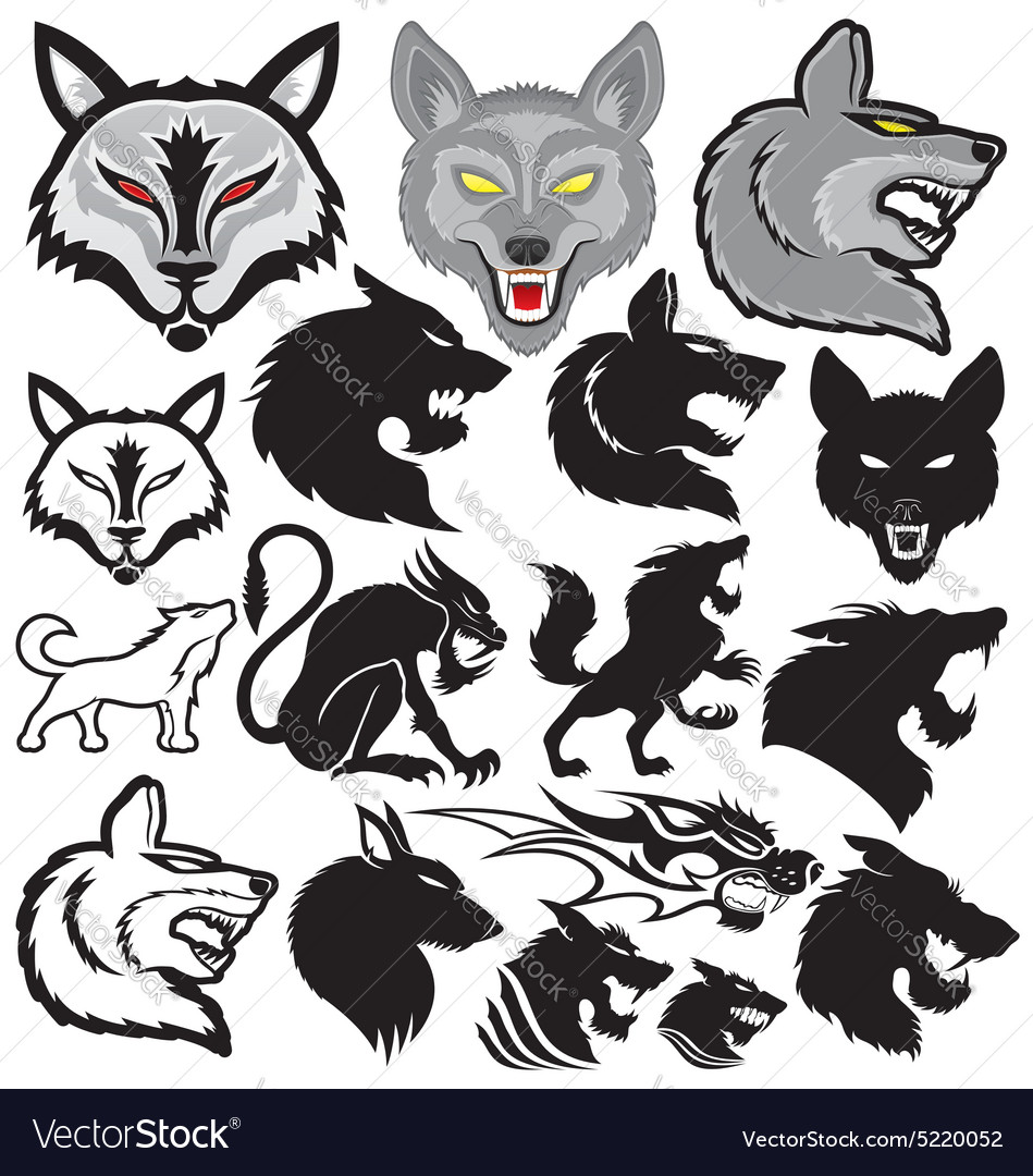 Set wolves Royalty Free Vector Image - VectorStock