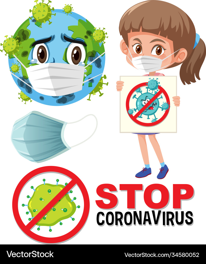 Stop coronavirus logo with earth wearing mask Vector Image