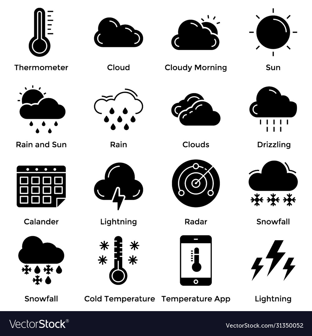 Weather solid icons pack Royalty Free Vector Image