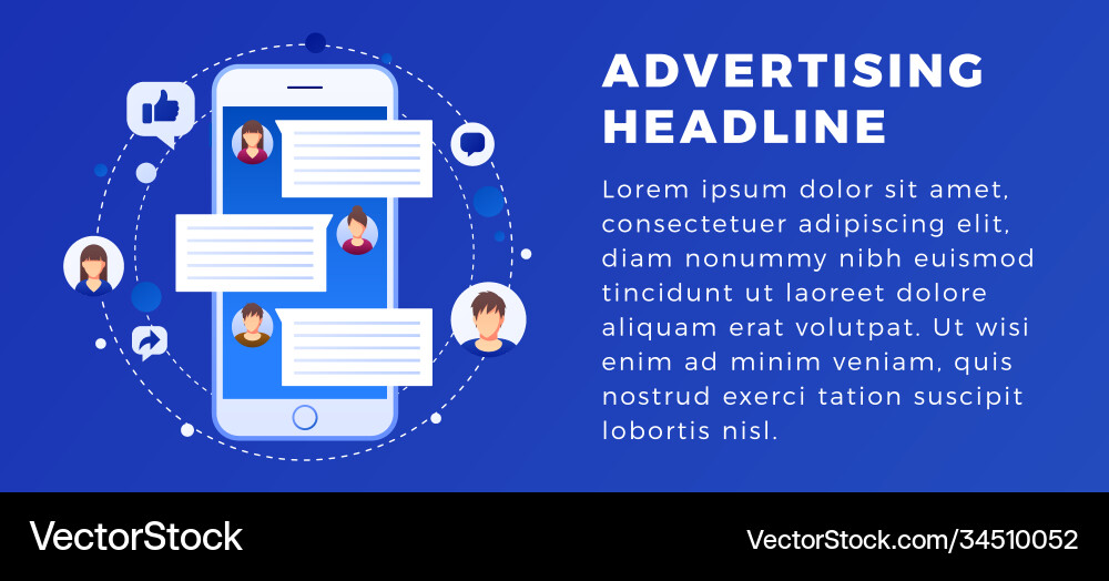 Website advertising banner with mobile phone chat Vector Image