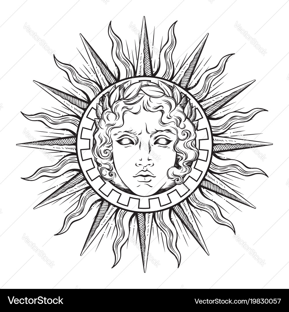 Antique style sun with face god apollo Royalty Free Vector