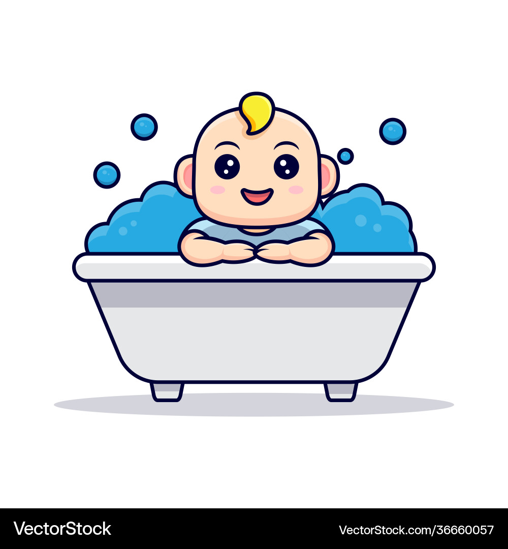 Cute baby take a bath inside bathtub flat icon Vector Image